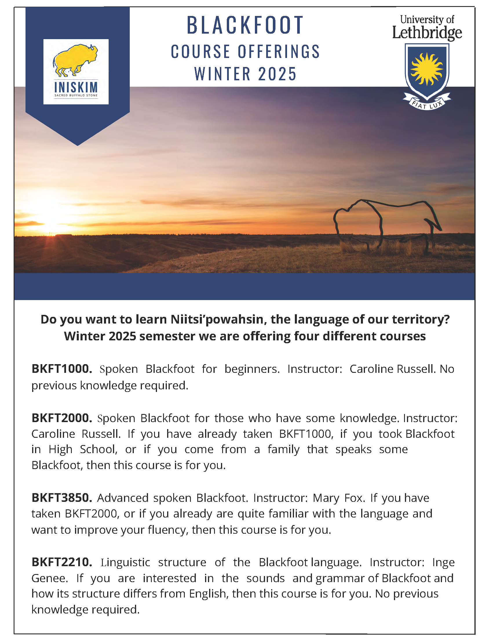 New Blackfoot language courses at Iniskim
